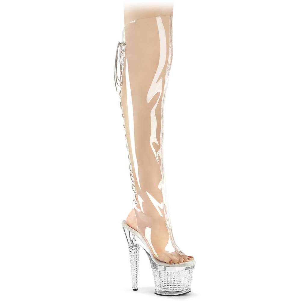 Pleaser Pleaser - SPECTATOR3019C Platform Overknee Boots - Transparent