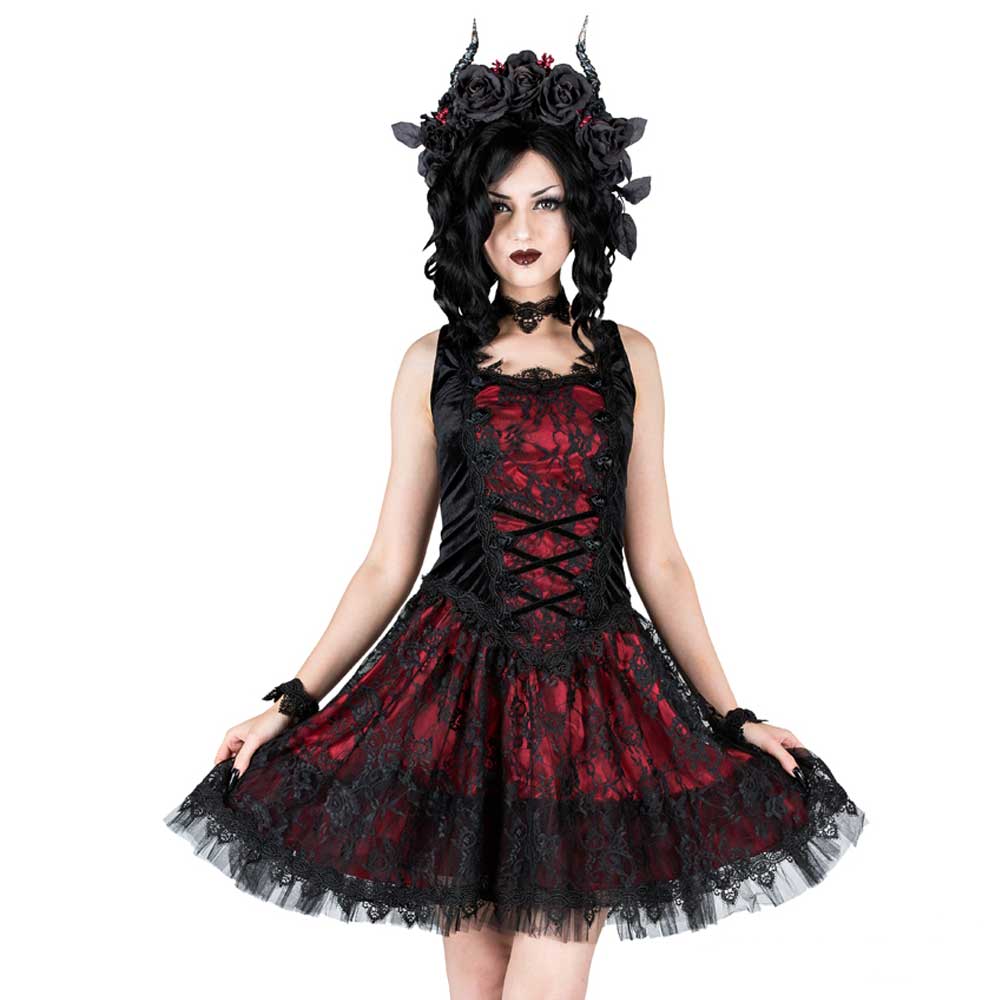 Sinister Sinister - 1023 Short dress - Burgundy/Black | Attitude Europe