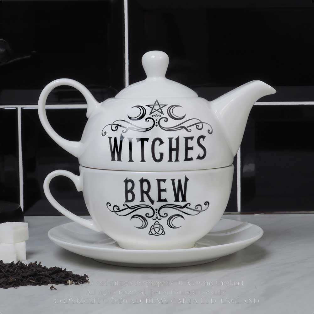 Alchemy Alchemy - Witches Brew Hex Teapot - Tea for One set - White/Bla