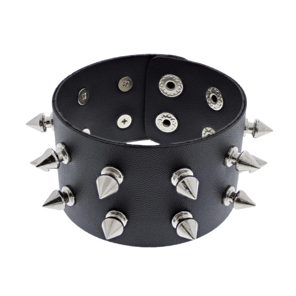 Zac's Alter Ego Zac's Alter Ego - 2 Row Spike Studded PU Wrist strap