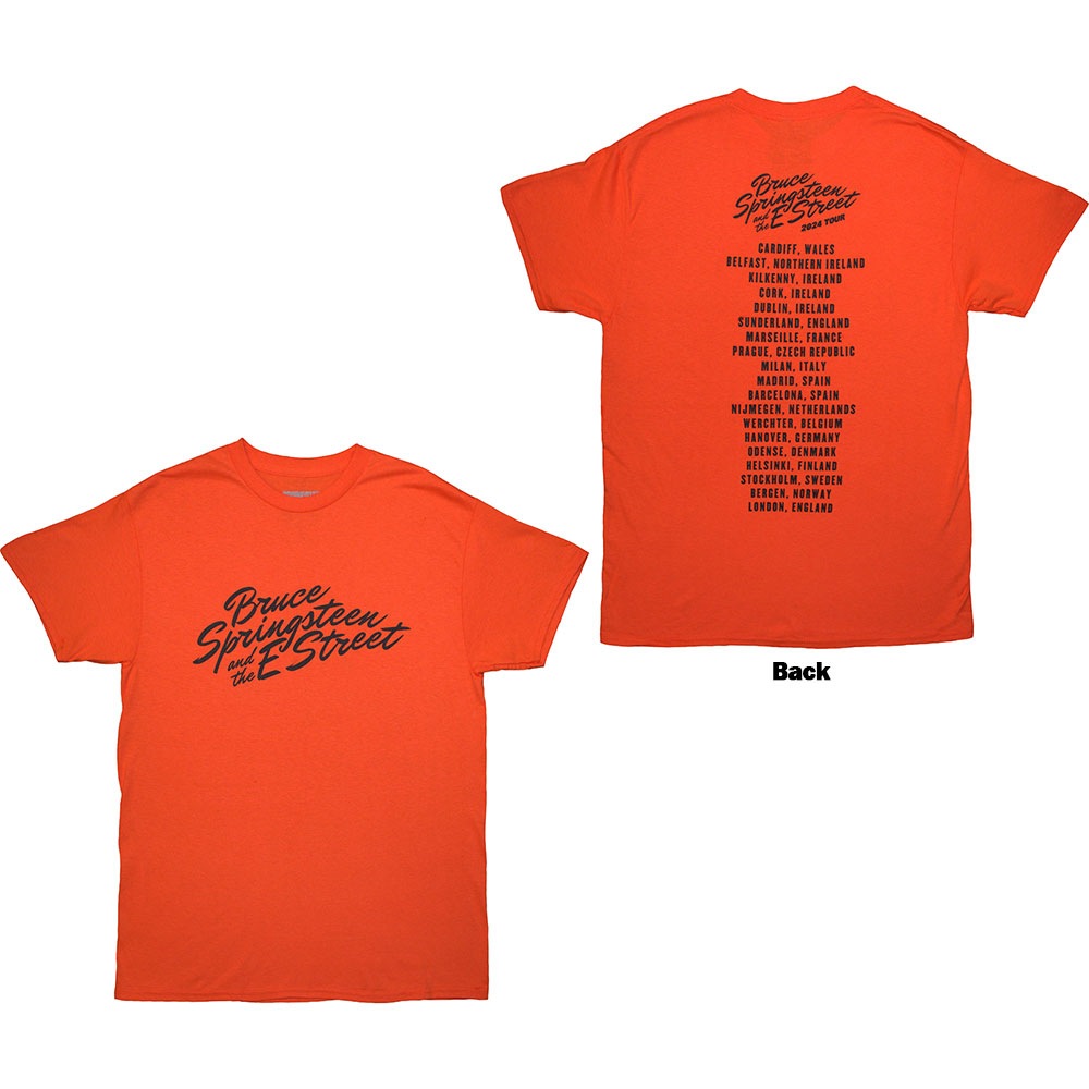Bruce Springsteen - Tour '24 River Font Mens Tshirt - Orange | Attitud